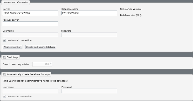 Site Database Settings